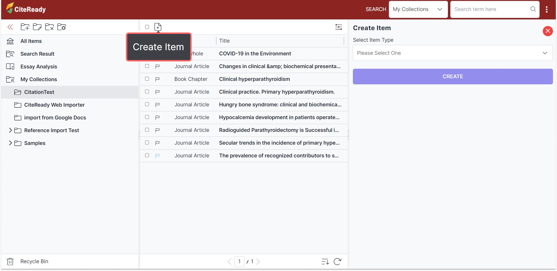 Create Item - CiteReady